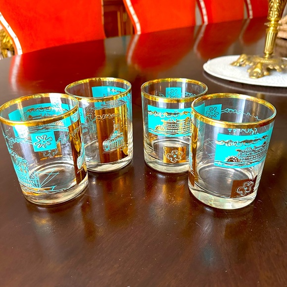 Libbey | Dining | 4 Vintage Mid Century Libbey Turquoise And Gold ...